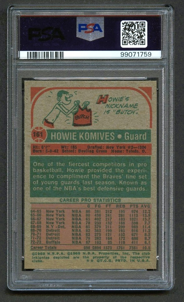 1973 Topps Basketball HOWIE KOMIVES #161 PSA 9 MINT Buffalo Braves Low ...