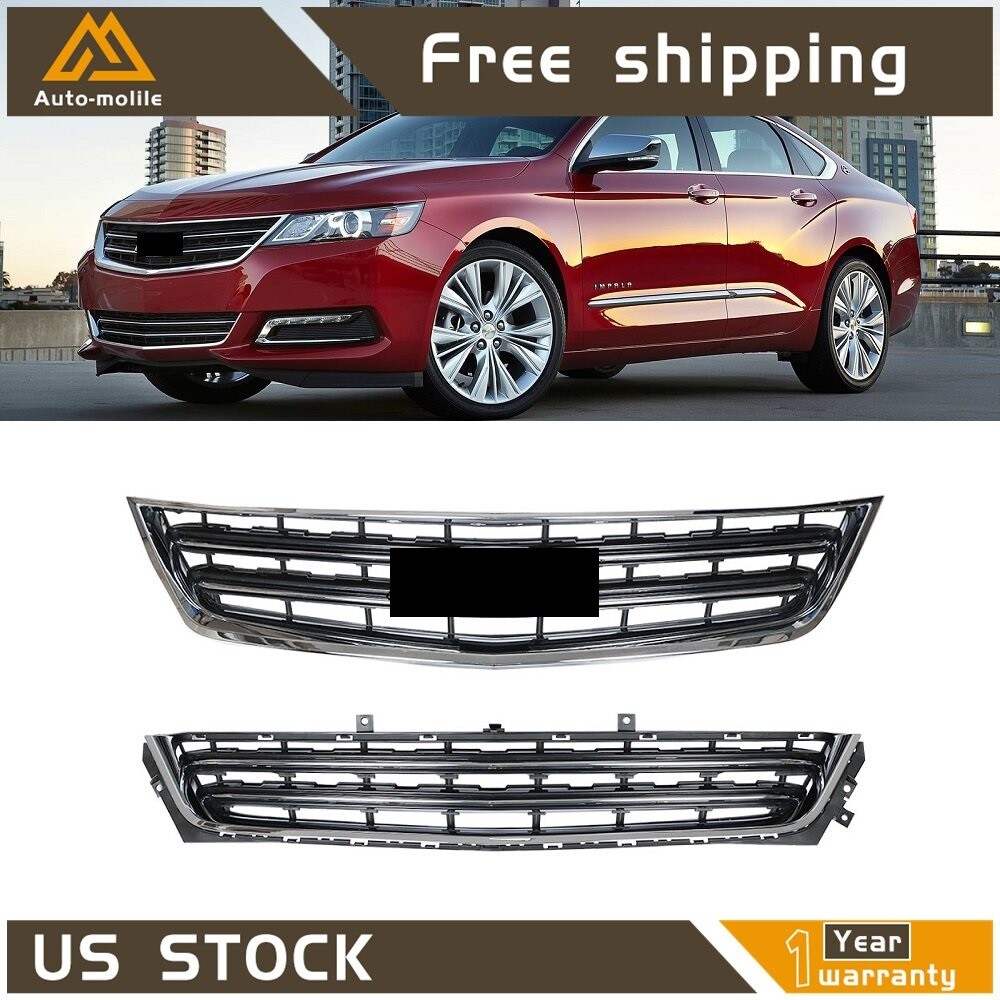 2pcs Chrome Black Front Upper & Lower Grille Set for Chevrolet Impala ...