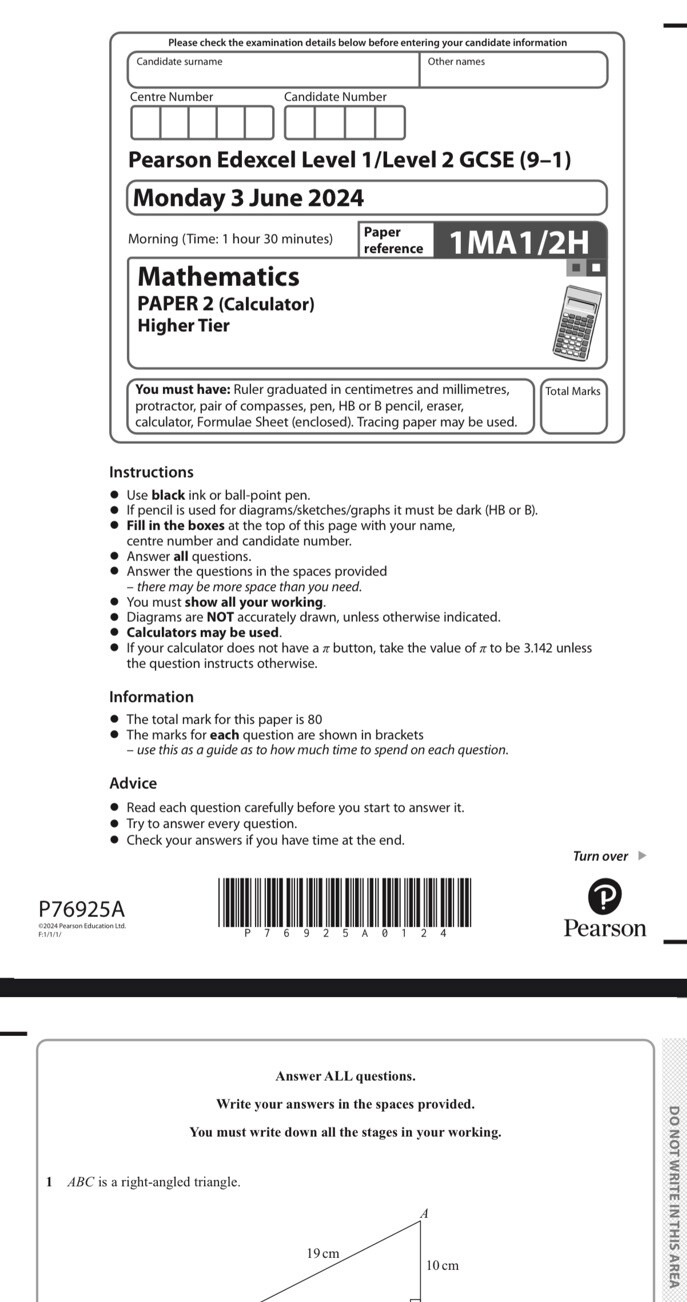 2024 GCSE Edexcel Maths Higher Paper 2 | eBay UK