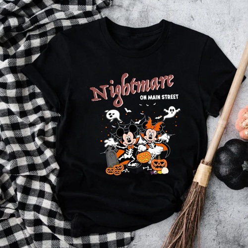 Disney Mickey Mouse Halloween Ghost NightMare On Main Street Black T ...