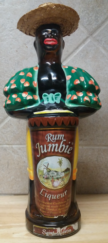 Rum Jumbie Empty Liqueur Bottle 12" with Straw Hat Saint Martin Green ...