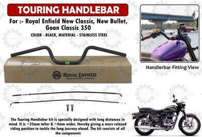 Touring Handlebar SS Black "For Royal Enfield New Bullet 350 & New ...