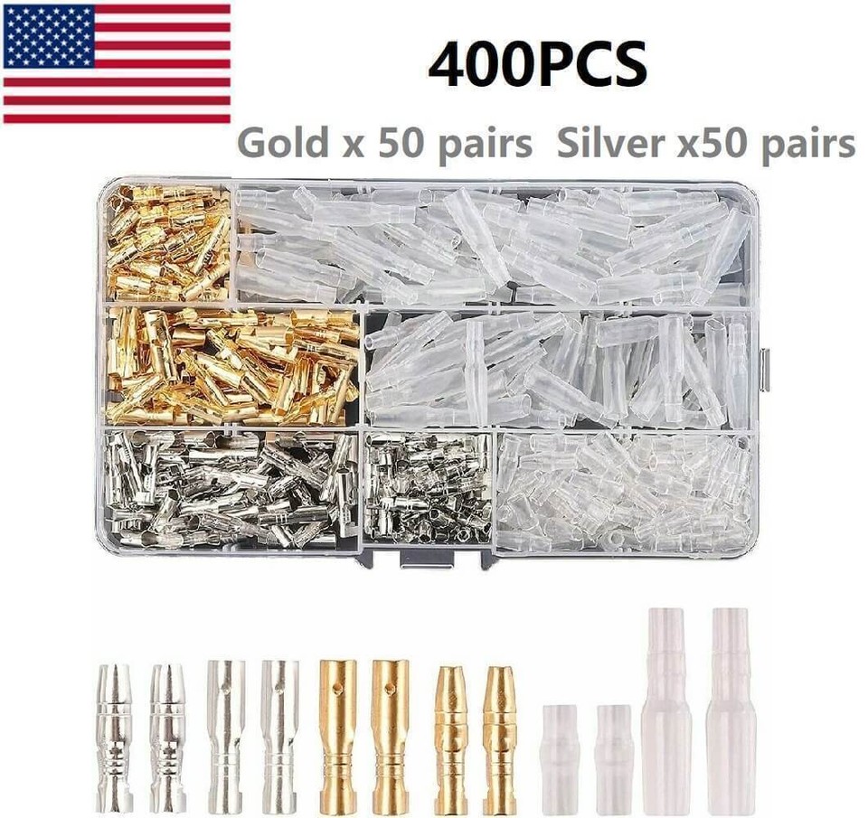 200/400Pcs 4.0mm Copper Bullet Terminals Car Male Female Wire Crimp ...
