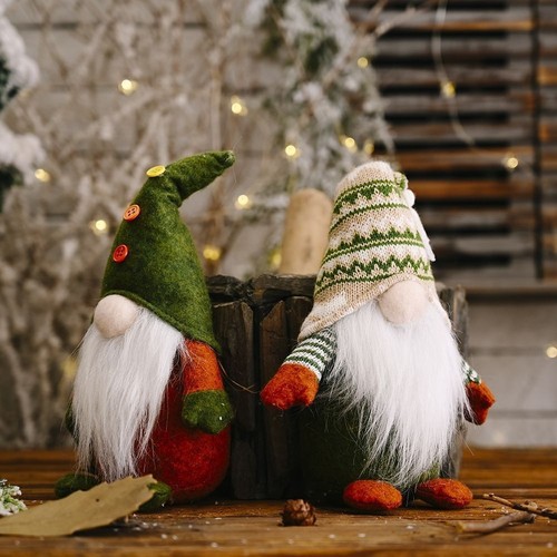 Christmas Knitted Non-Woven Green Standing Faceless Doll Santa Claus ...