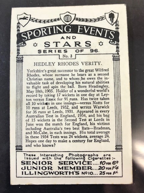 1935 Pattreiouex Sporting Events & Stars #3 HEDLEY RHODES VERITY (A) | eBay
