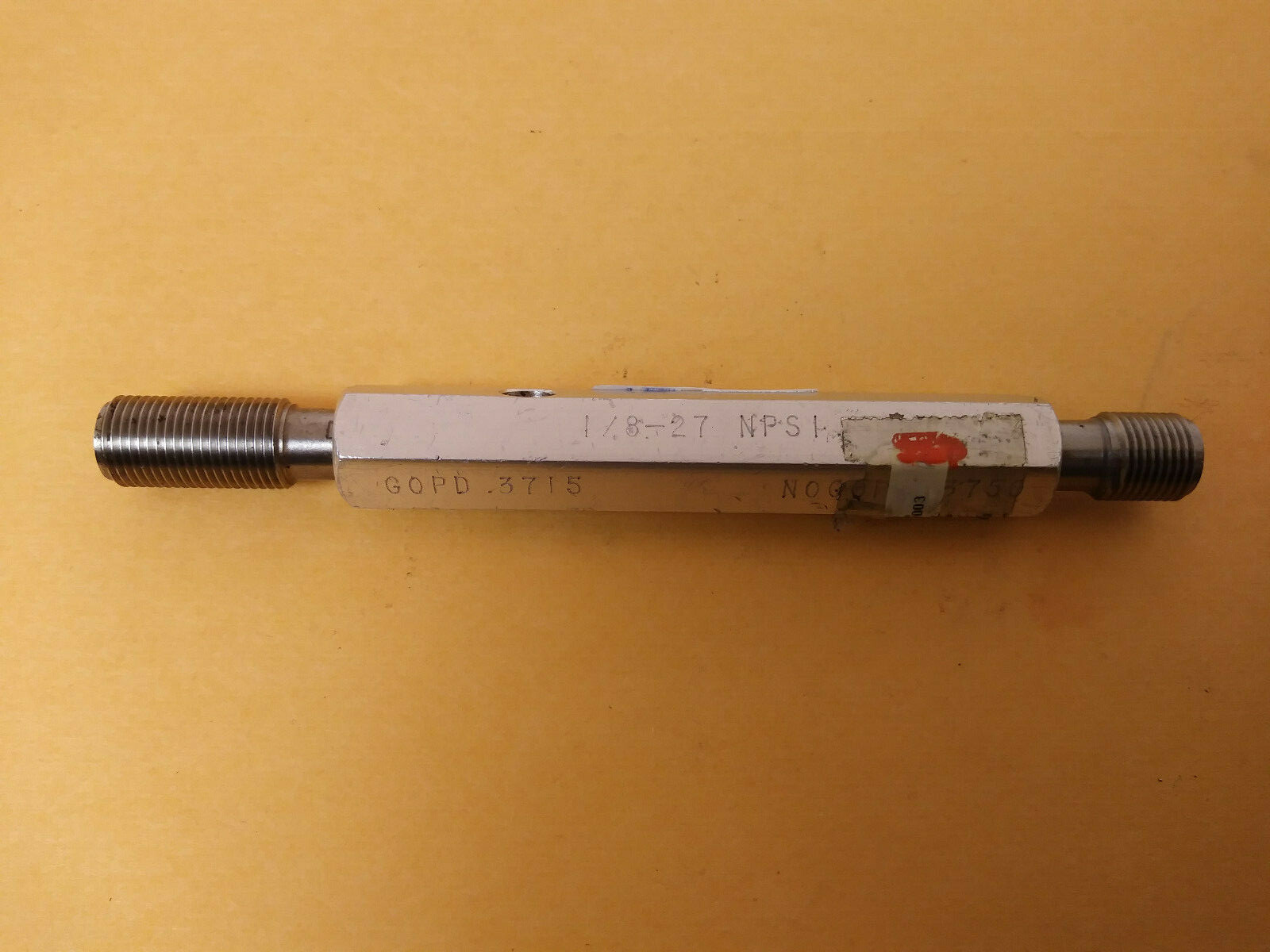 1/8 27 NPSI THREAD PLUG GAGE GO .3715 / NO GO .3750 STRAIGHT PIPE ...