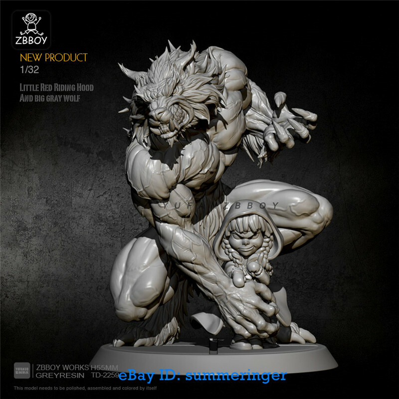 Unpainted Little Red Riding Hood with Big Gray Wolf Resin Model Kits ...