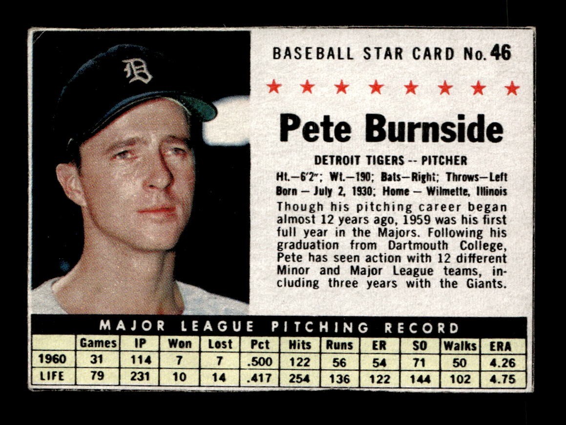 1961 Post #46 Pete Burnside Tigers BOX VG-EX+ *e5 | eBay