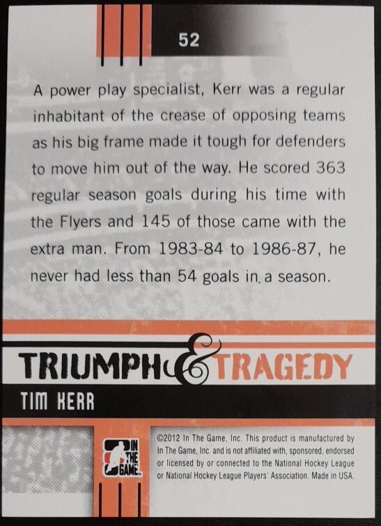 2012 ITG Broad Street Boys Tim Herr Triumph And Tragedy #52 Hockey Card ...