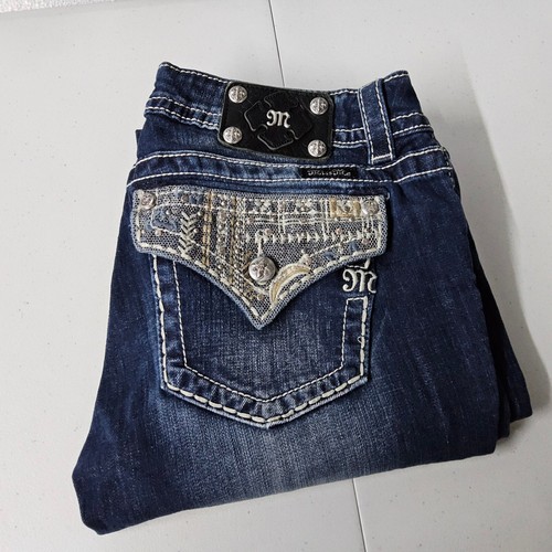 Miss Me Bootcut Jeans Embellished Pockets Dark Wash Denim Women's Size ...