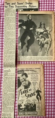 2 1946 newspaper ads plus review for movie musical "Tars and Spars ...