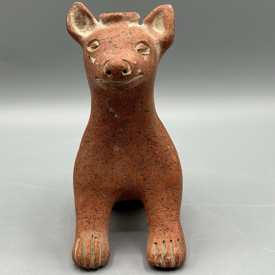 Vintage Mexican Redware Dog Folk Art Aztec Vessel Stem Vase Figurine ...