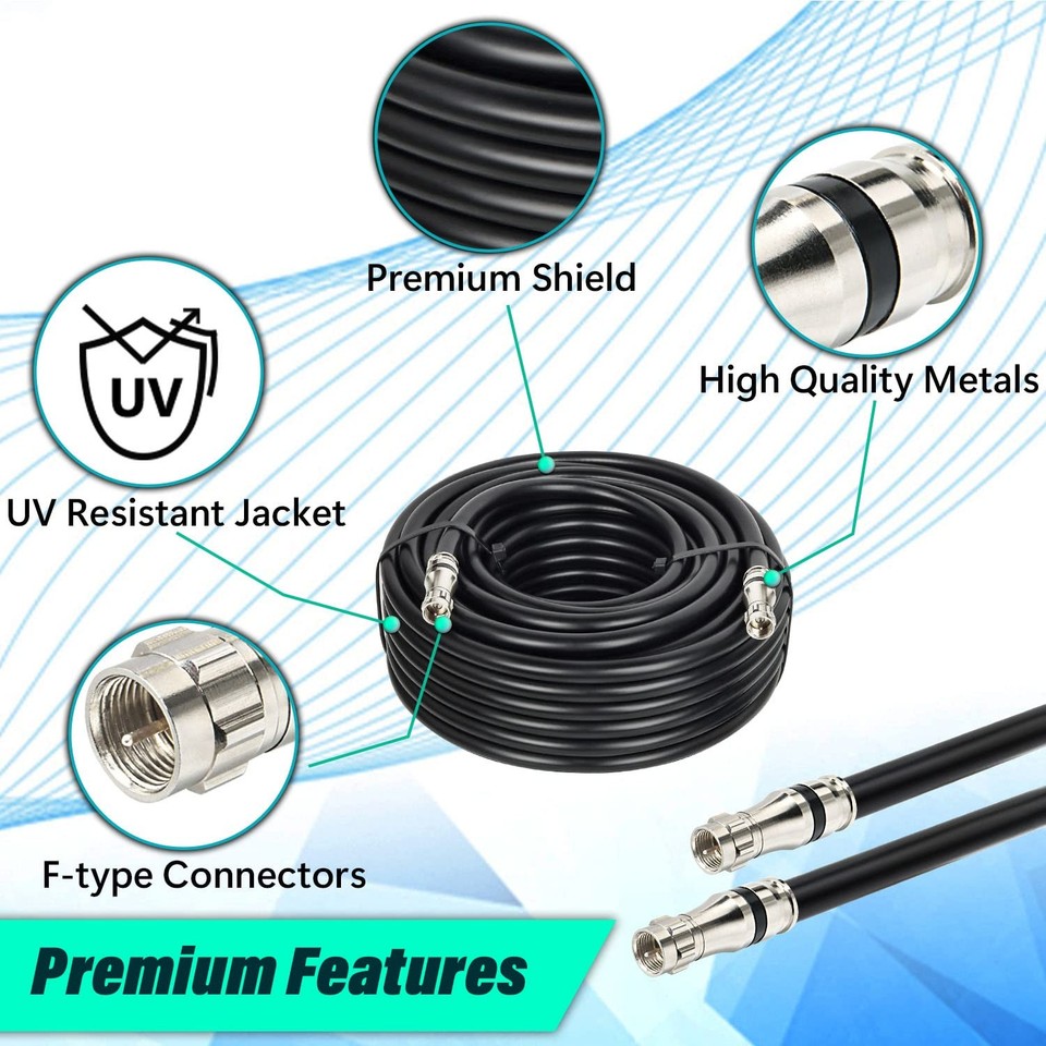 RG11 Coaxial Cable - 150ft F Type, Low Loss, 14AWG, 75ohm, High ...