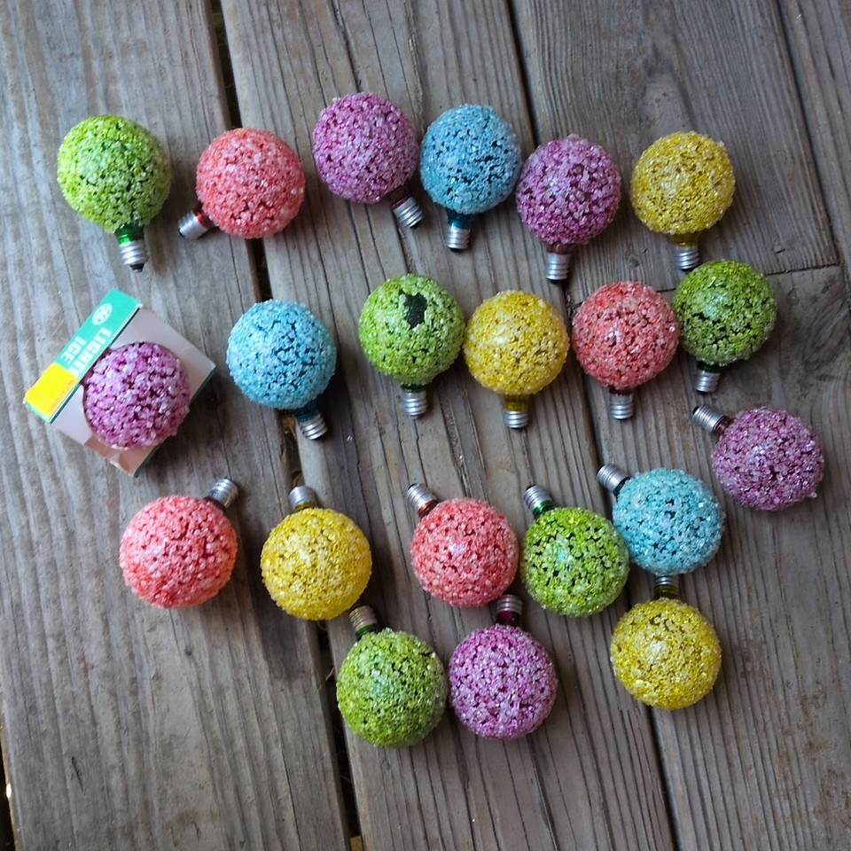 Vintage Lot 20 Ice Frosted Sugar Round Snowball Christmas Light Bulbs ...