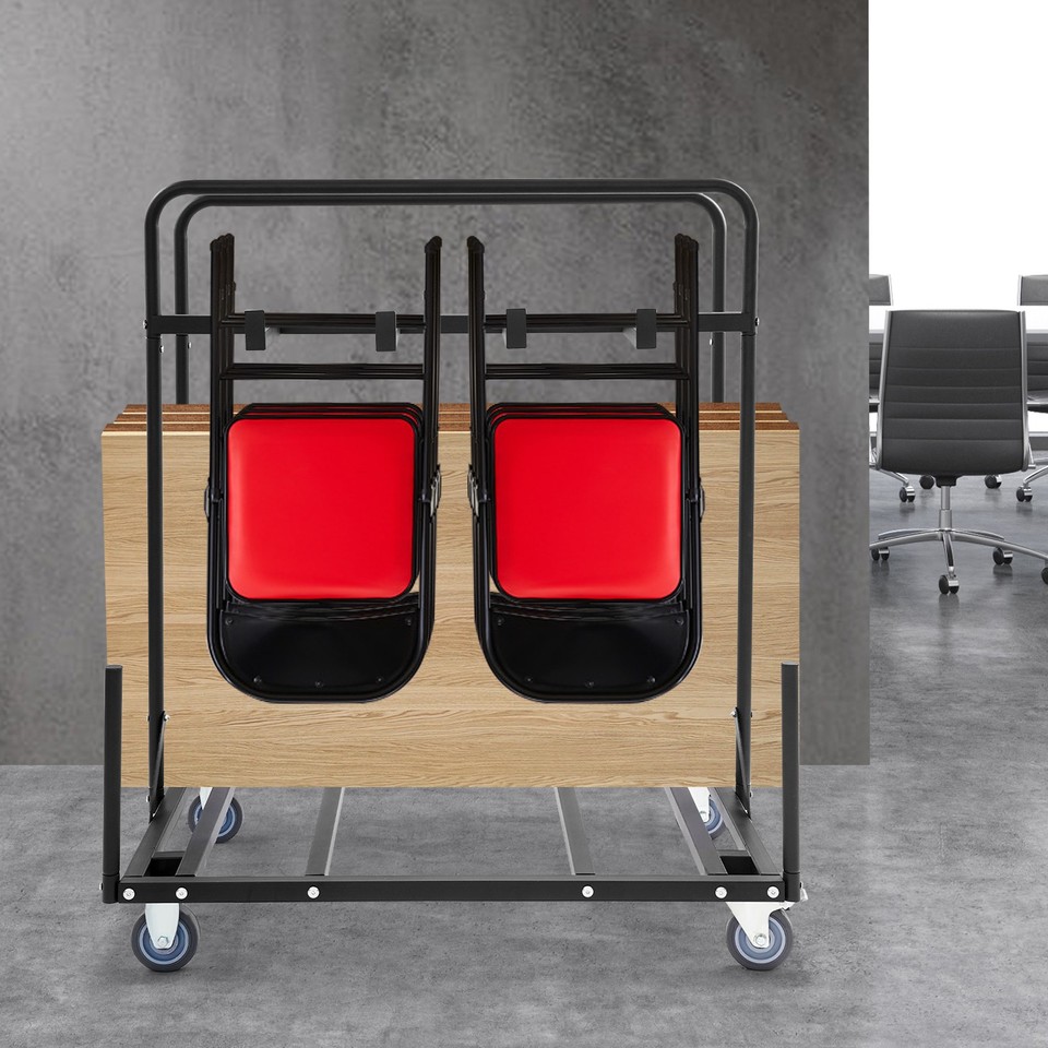 330lbs Folding Table Dolly Moving Folding Round Table & Chair Cart with ...