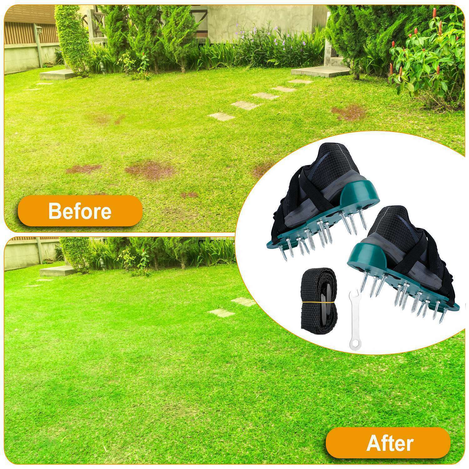 Lawn Care Garden Grass Sod Aerator Spike Sandals Spiked Strap Shoes ...