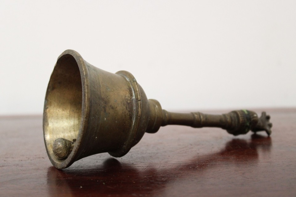 Antique Bell Brass Pooja Bell Handheld Ghanti Nandi Vintage Hindu Hand ...