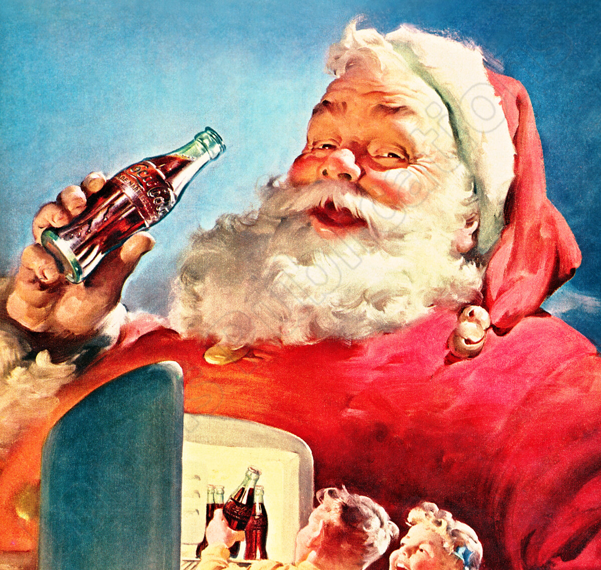 Coca Cola Christmas Santa Drinking a Coke - 1950 Vintage-Style Poster ...