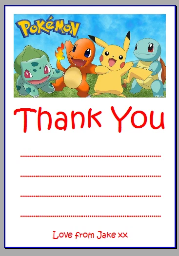 Printable Pokemon Thank You