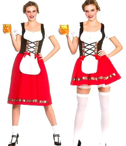 Ladies BAVARIAN BEER GIRL Oktoberfest Lederhosen Fancy Dress Costume ...