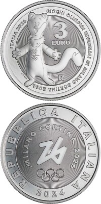 Italy 2024 year PROOF silver coin 3 euro Winter Olympic Games Milan ...
