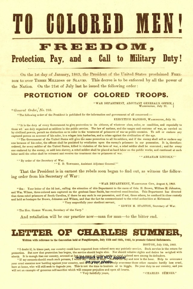 8x12 Civil War Slave Recruitment Poster PHOTO Black Soldiers Needed ...