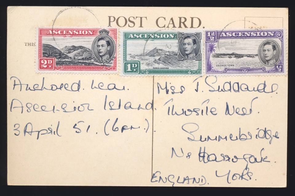 ASCENSION 1940 UNION CASTLE POST CARD ''LLANGIBBY CASTLE'' TO GREAT ...