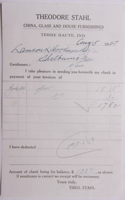 1927 Lamson Goodnow Theodore Stahl Terre Haute IN China Glass Ephemera ...