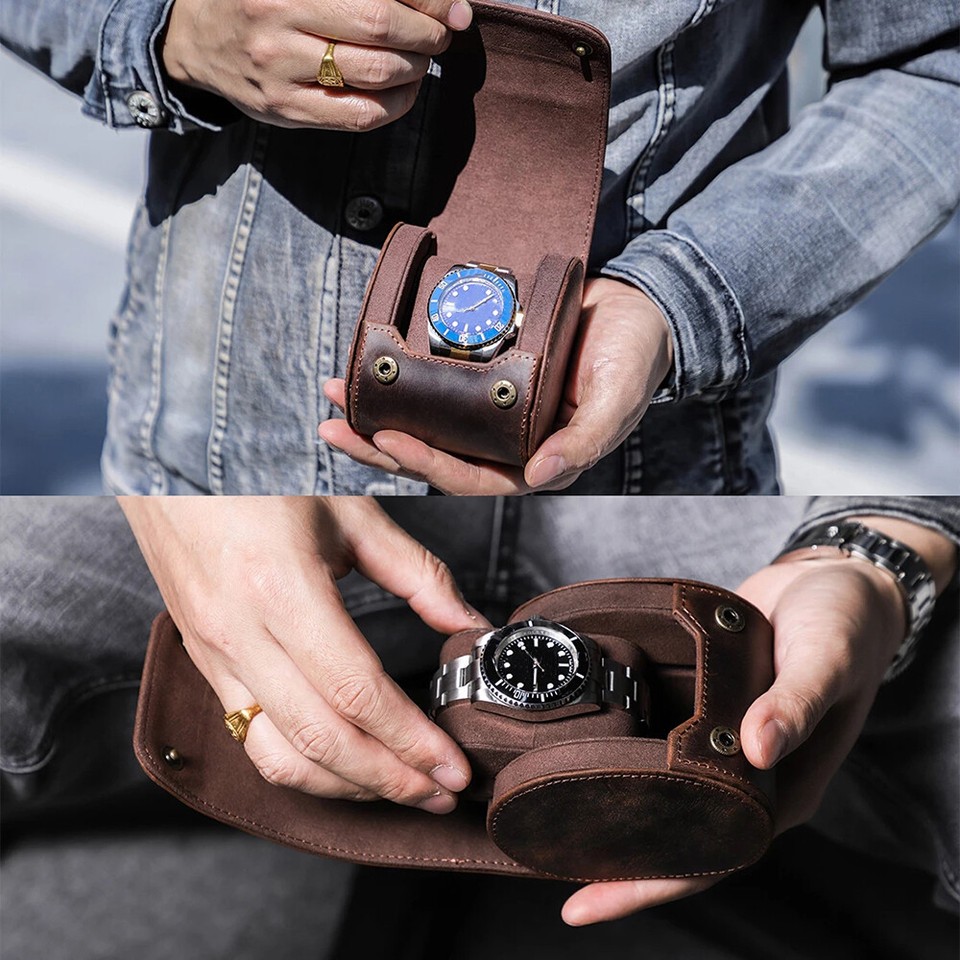 Vintage Watch Roll Case Genuine Leather Watch Display Box Travel ...