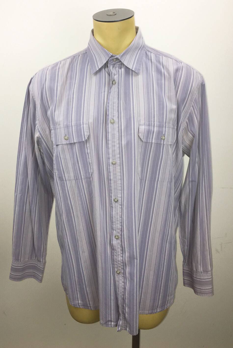 ALFANI Long Sleeve Button Down Gray Striped Dress Shirt Men's Size XL ...