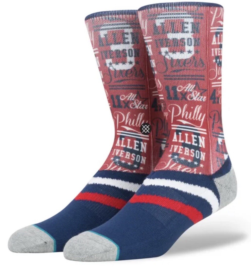 Stance Allen Iverson Stats Socks Size L (9-12) | eBay