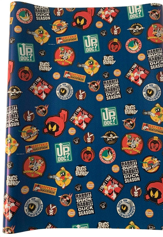 Bright Coloured 6 Rolls 12m Wrapping Paper Looney Tunes Cartoon Gift ...