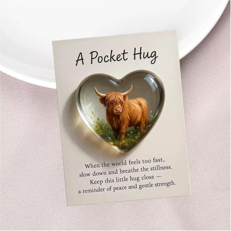 A Pocket Hug Highland Cow, Heart Highland Cow Token | eBay UK