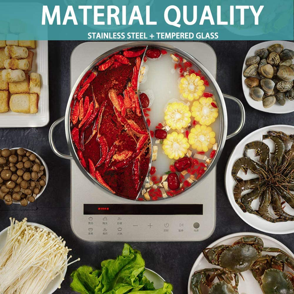 Stainless Steel Twin Mandarin Duck Hot Pot Induction Cookware with Lid ...