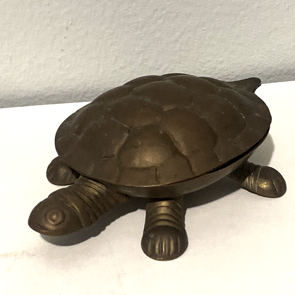 Vintage Brass Turtle Tortoise Figure Trinket Box Hinged Lid India ...