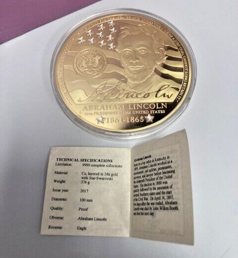ABRAHAM LINCOLN GOLD LAYERED JUMBO COIN #01652 | eBay