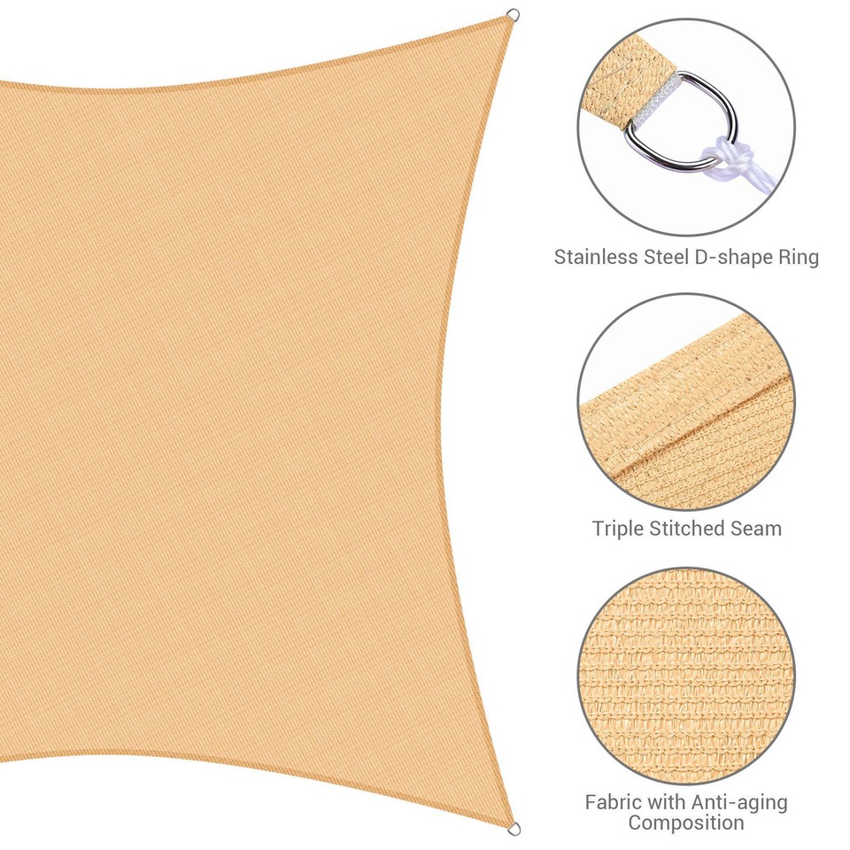 18' x18' Deluxe Square Sun Shade Sail UV Top Cover Outdoor Canopy Patio ...