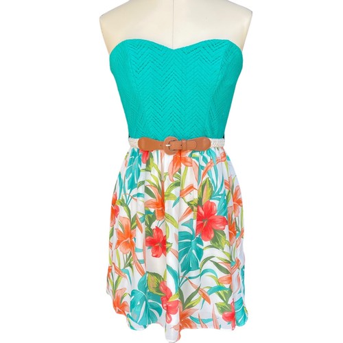 CITY TRIANGLES Strapless Fit & Flare Dress Size 9 Turquoise Floral ...