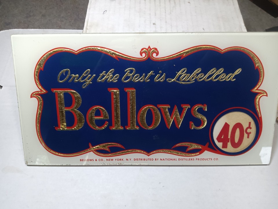 Bellows whiskey /bourbon advertising reverse paint glass sign Liquor ...