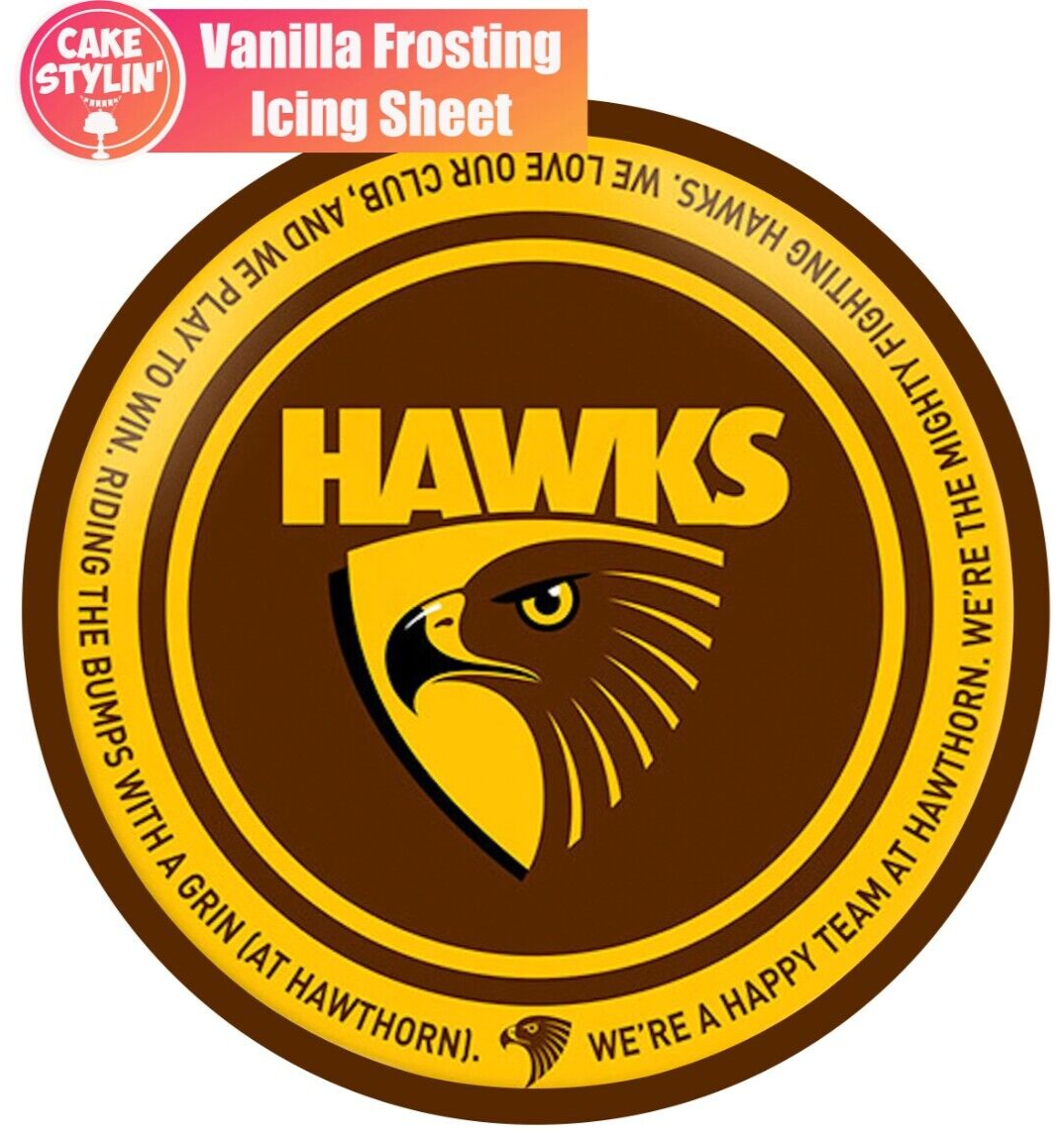 HAWTHORN HAWKS LOGO Edible ICING CAKE TOPPER Large Round Vanilla ...