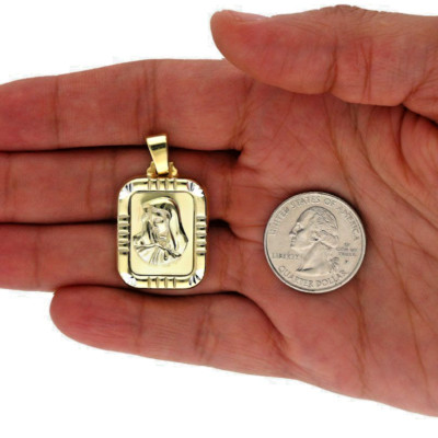 Yellow Gold Over 925 Silver Diamond-Cut Holy Mary Rectangle Prayer ...