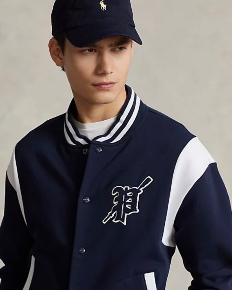 NWT POLO RALPH LAUREN Men’s Navy Letterman Baseball Jacket Gothic “P ...