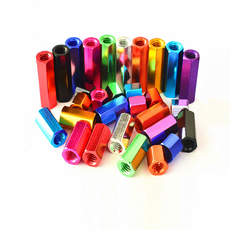 M6 Aluminum Anodizing Hex Nut Hexagon Long Rod Coupling Connector Stud ...