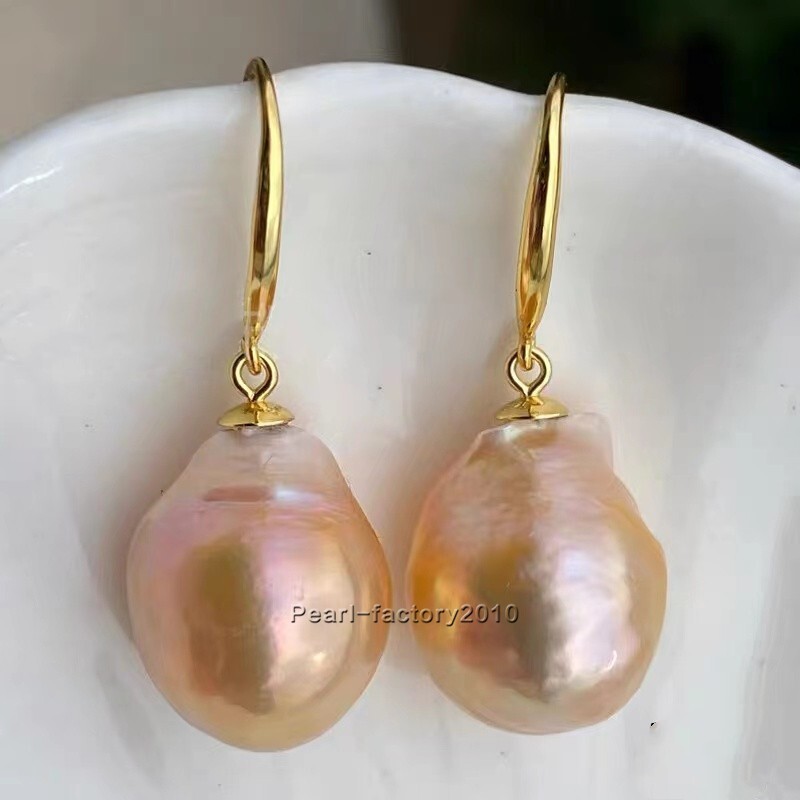 Baroque 13-14mm AAA pink natural south sea pearl earrings 925 silver | eBay