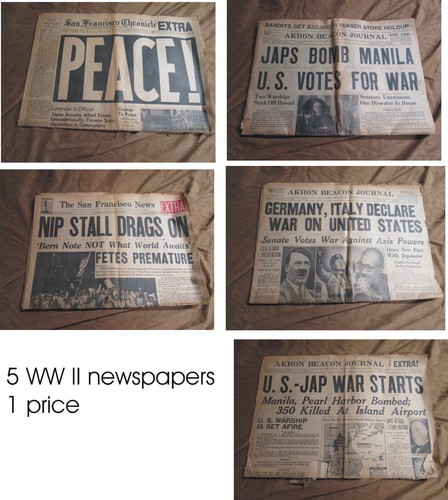 5 WORLD WAR 2 NEWSPAPERS IN FAIR CONDITION NOTE 1 WITH CENTER TEAR ...