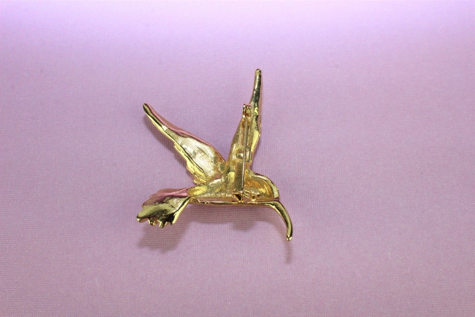 Womens Gold Tone Rhinestone Figural Hummingbird Brooch Pin | eBay