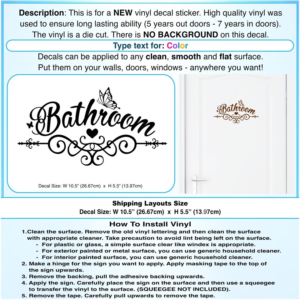 Bathroom Restroom, Toilet Door Sign, Wall Vinyl Art Home Decor Sticker ...