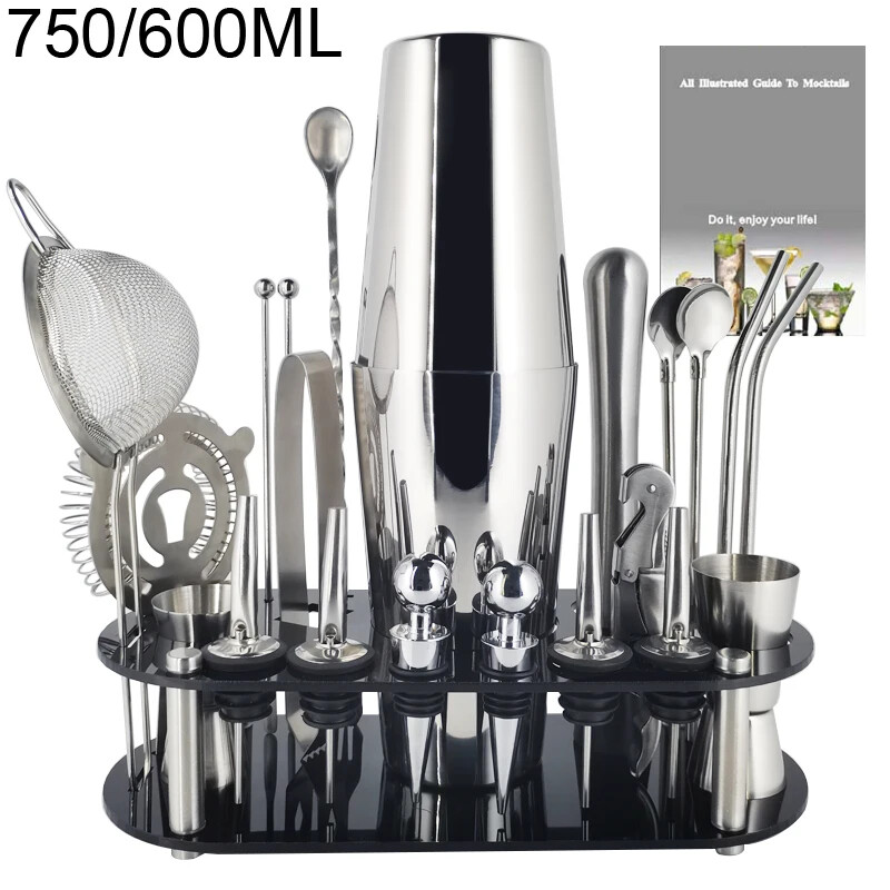 22Pcs 750/600ml Cocktail Shaker Bar Tools Wine Mixer Set Bartender ...