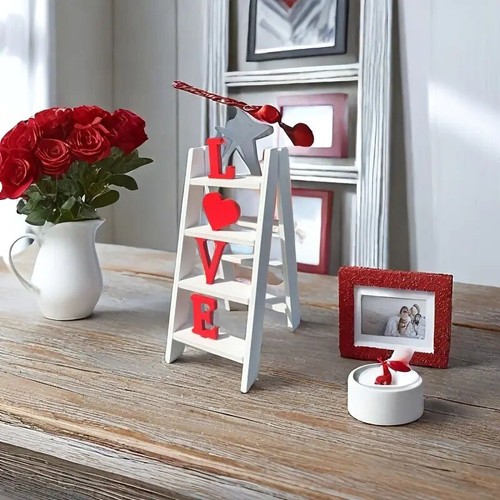 Red Glitter Heart&Letters Wooden Love Ladder Tabletop Decor For ...