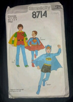 Vintage 1970's Simplicity Halloween Costume Sewing Pattern Superman ...